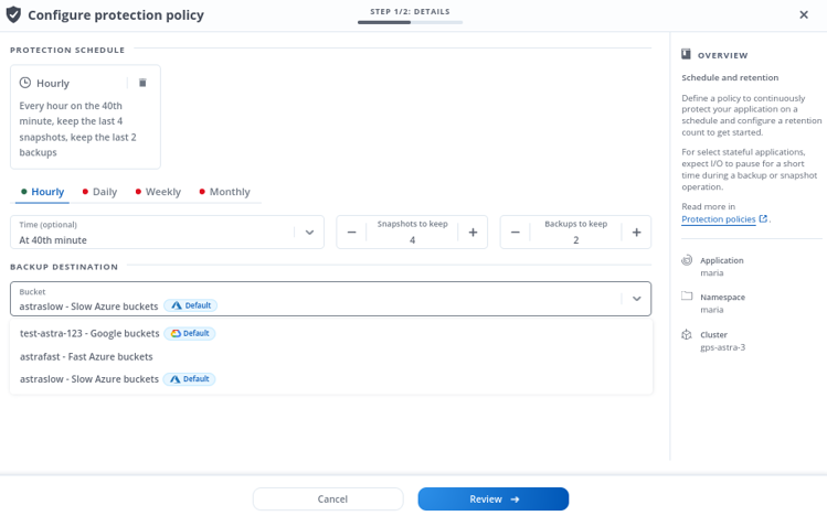 Astra uses Azure Buckets to protect your Kubernetes data
